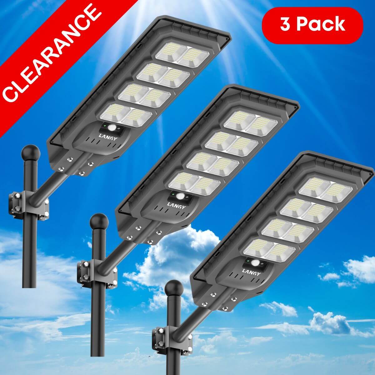 3 PACK 200W Solar Street Lights 20,000 Lumens for park ,parking lots ...